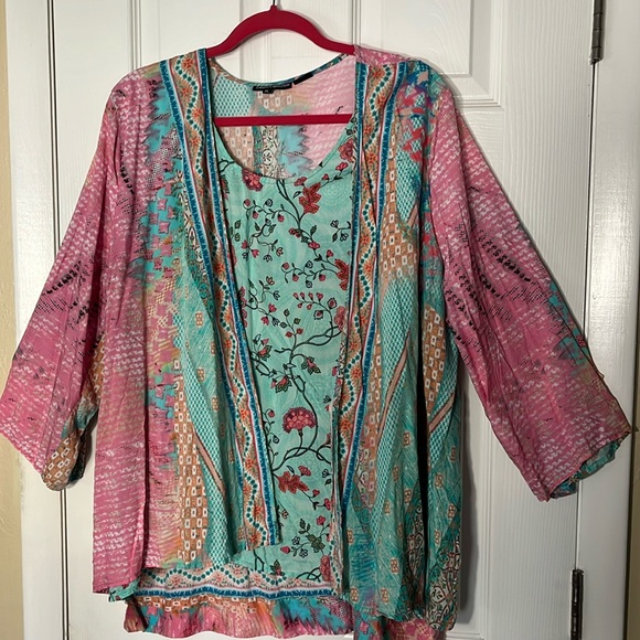 Tolani | Tops | Tolani Dual Tank Top Cardigan Caftan Top Boho Patchwork ...